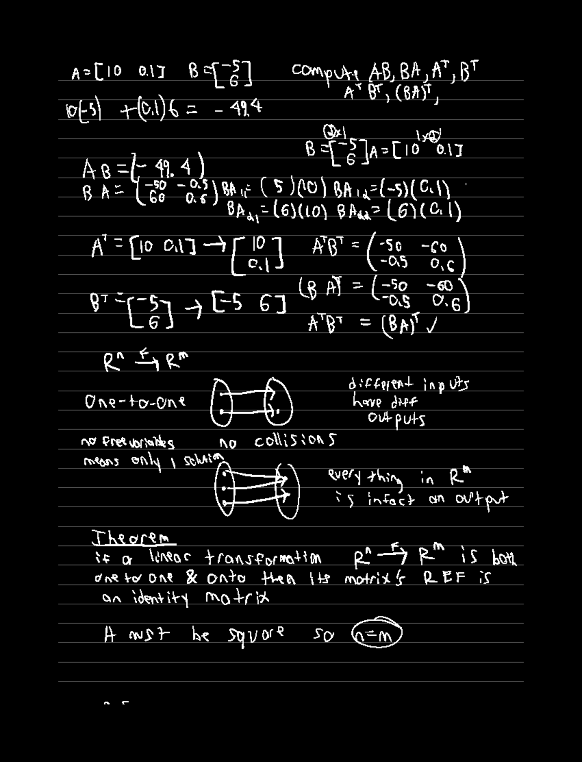 Math 235 (Linear Algebra) section 2 - A 10 0. BE compute AB BA At BT ...