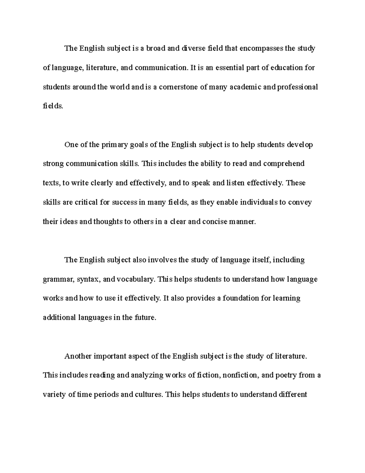 English subject Essay - Semester 1 - The English subject is a broad and ...