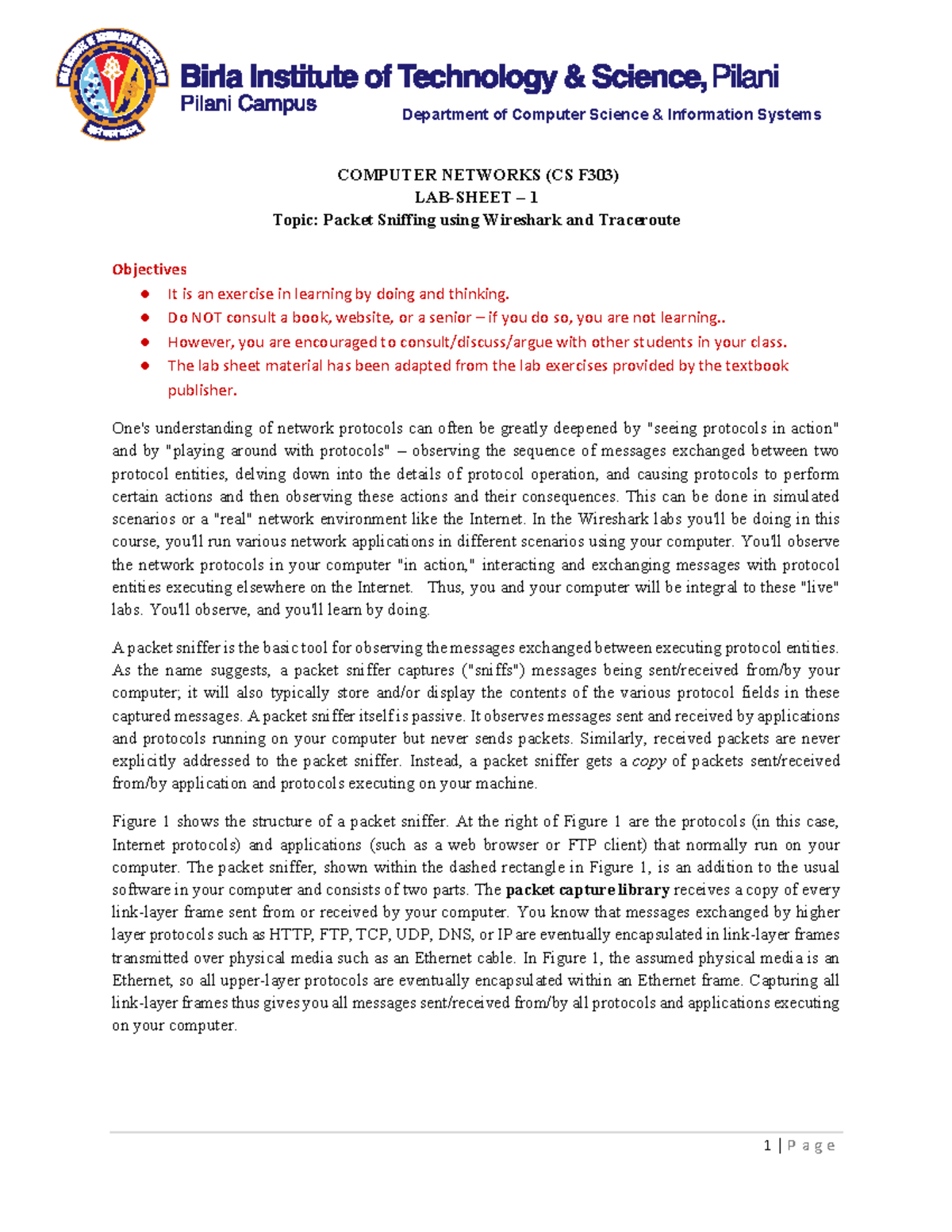 Lab 1 Cs F303 Lab Sheet Network Programming And Wireshark Computer