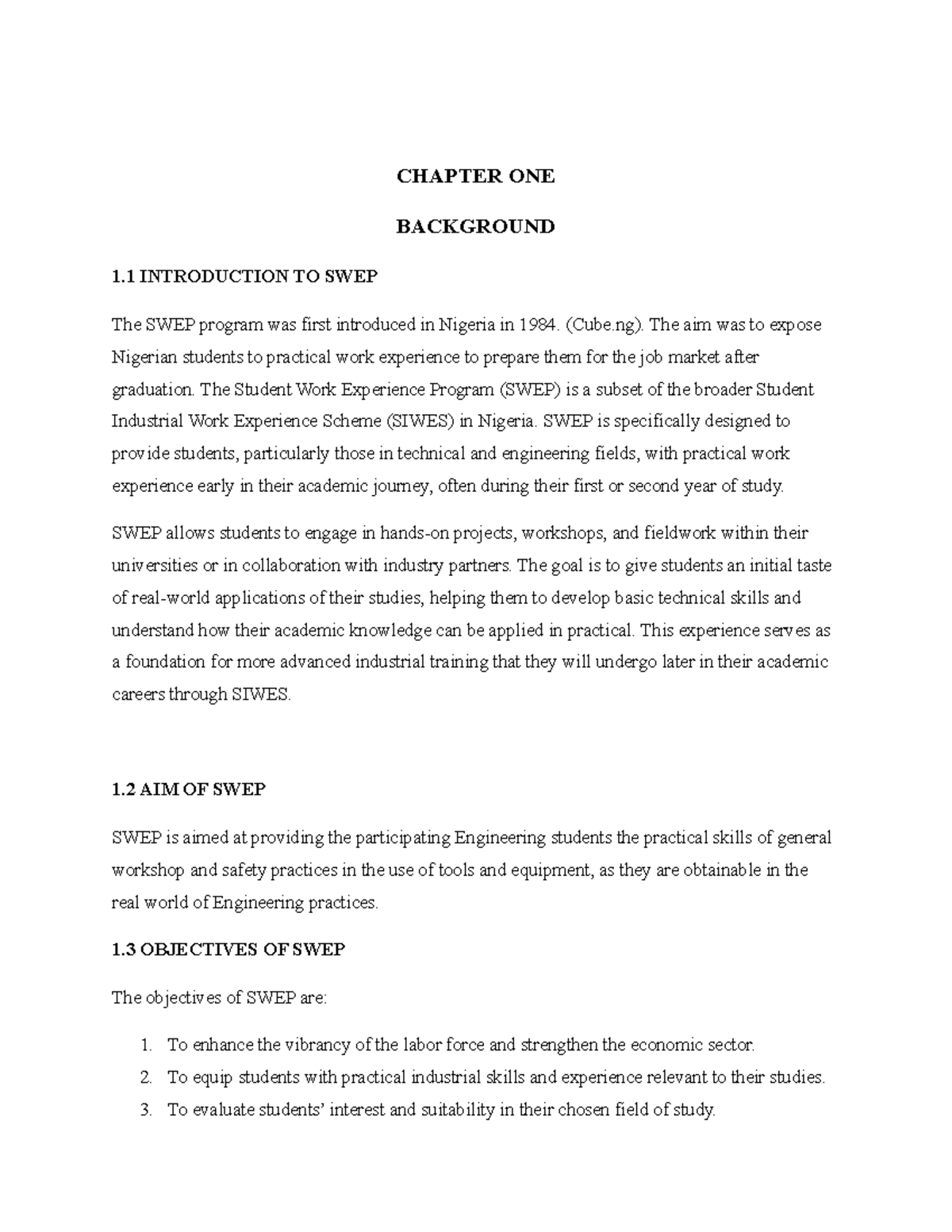 SWEP 2023 EIE Department Report (1) - CHAPTER ONE BACKGROUND 1 ...