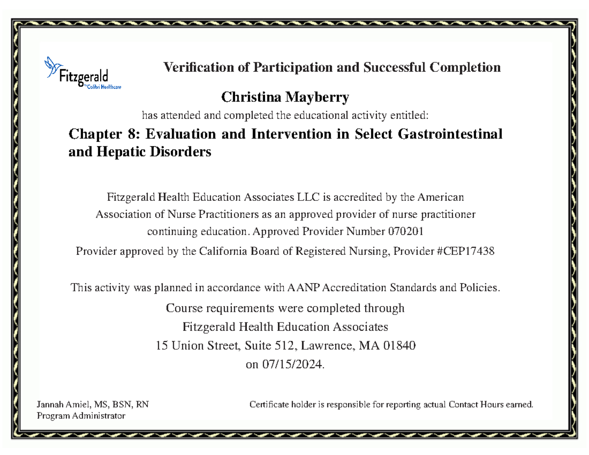 Chapter 8 - Verification of Participation and Successful Completion ...