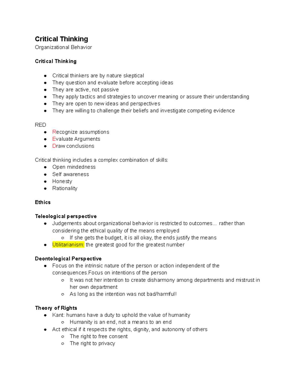 Critical Thinking Notes - Critical Thinking Organizational Behavior ...
