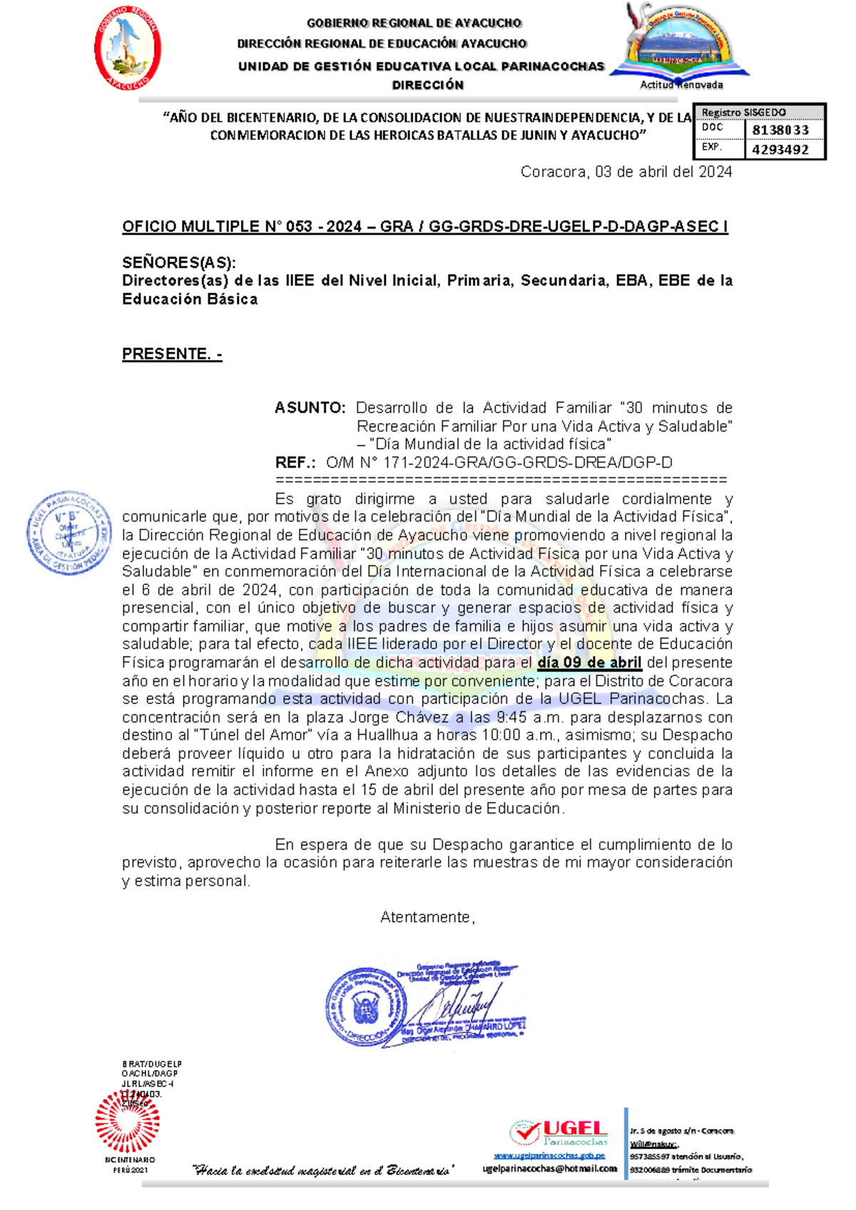 Oficio Multiple 053 2024 IIEE - GOBIERNO REGIONAL DE AYACUCHO DIRECCIÓN REGIONAL DE EDUCACIÓN ...