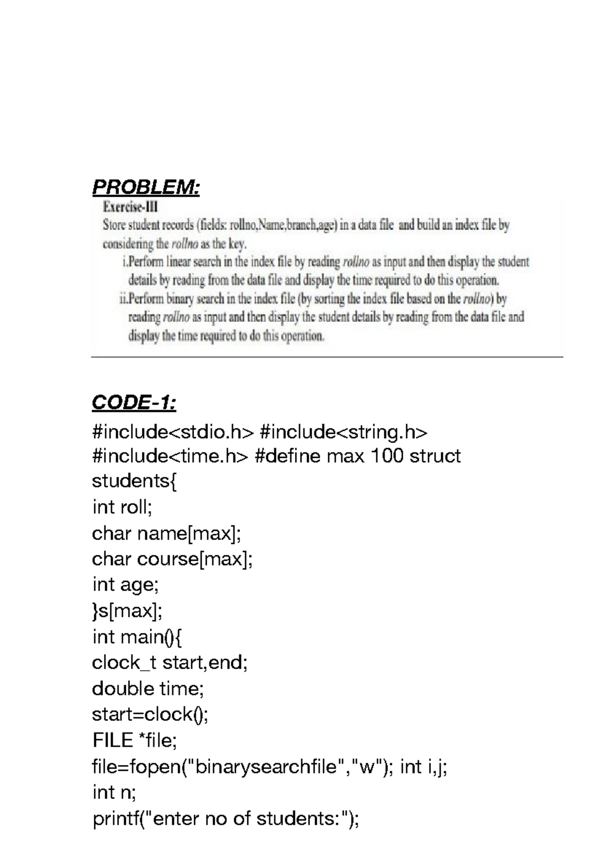 DBMS-3 AP2011 0010152 - eeee - PROBLEM: CODE-1: #include #include # ...