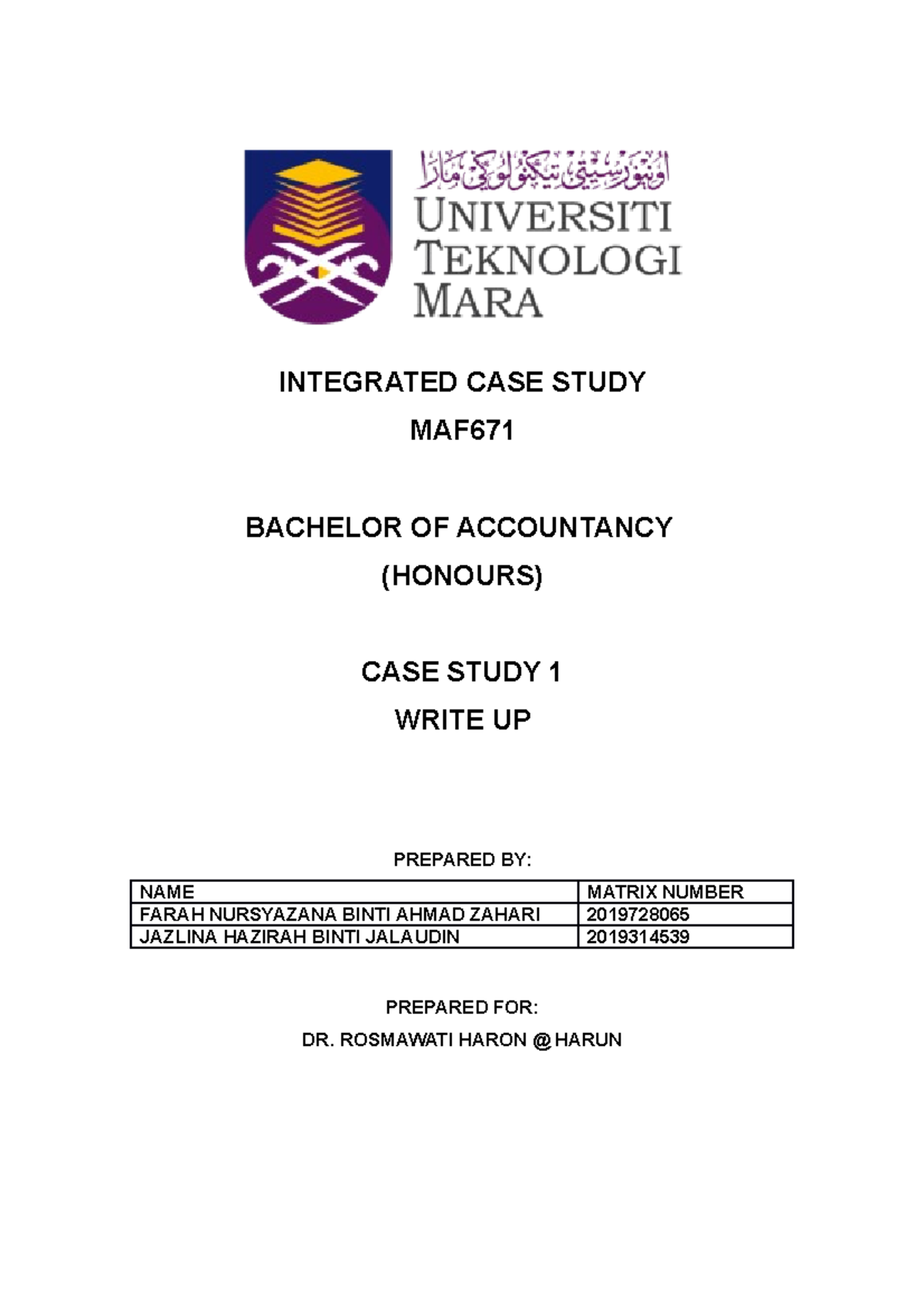 MAF671 Write UP (IN PAIR) Jazlina Hazirah & Farah Nursyazana ...