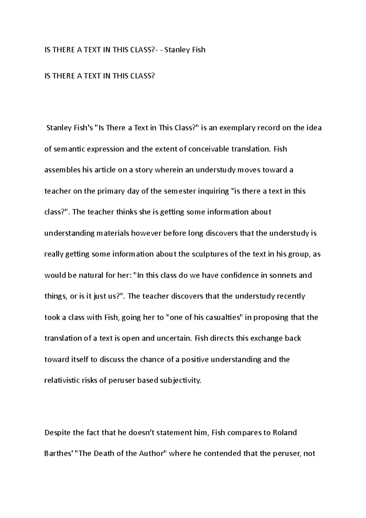 Is There a Text in The Class - IS THERE A TEXT IN THIS CLASS?- Stanley ...