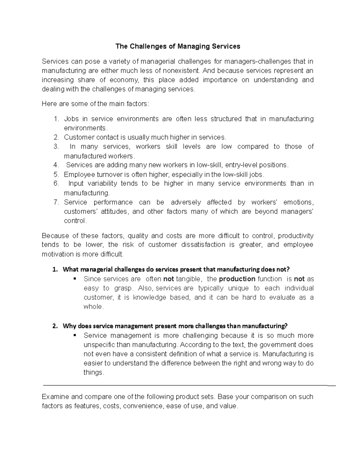 Product-Design - Product-Design - The Challenges of Managing Services Services can pose a ...