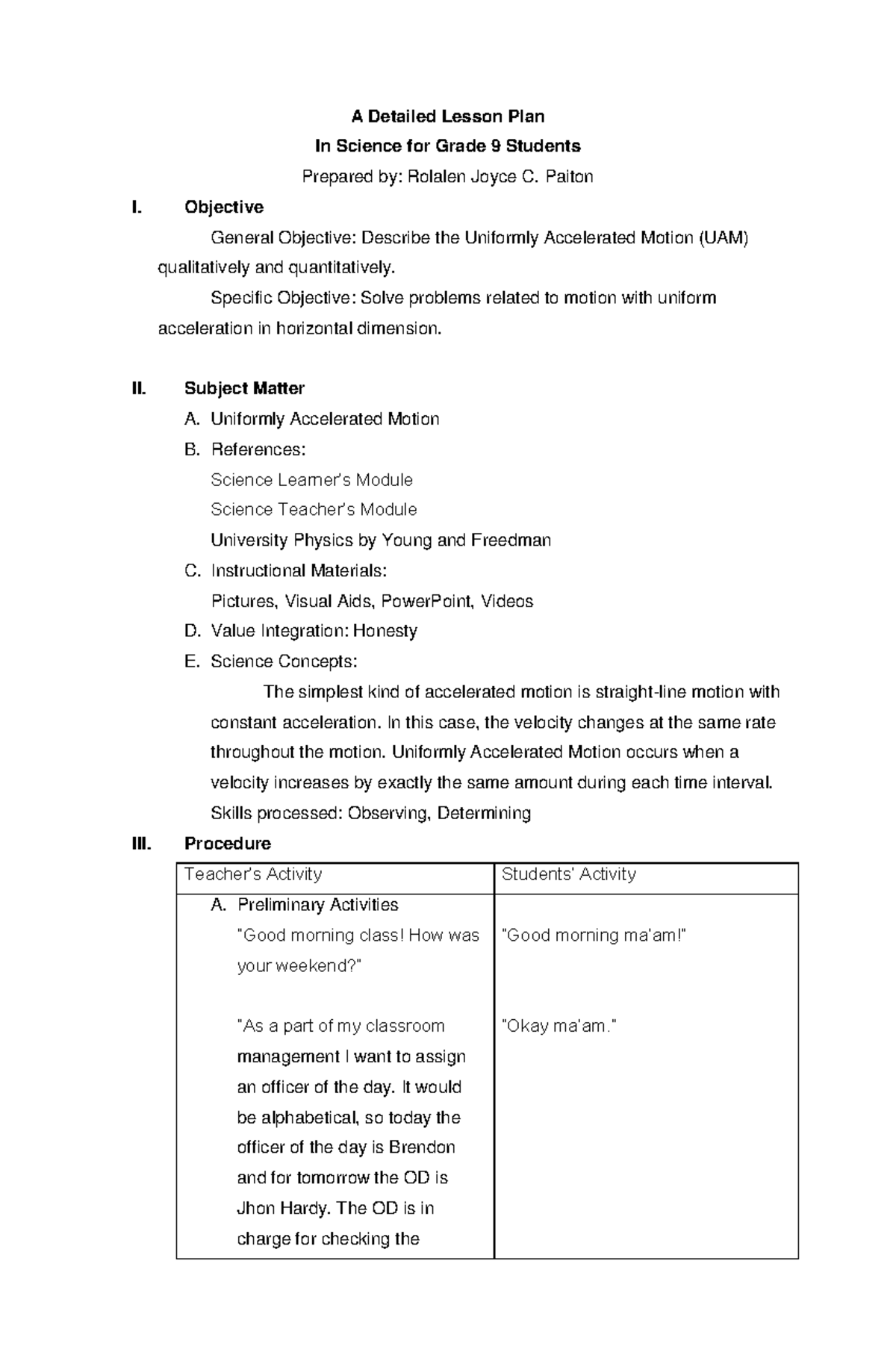 Toaz - Lajsd - A Detailed Lesson Plan In Science for Grade 9 Students ...