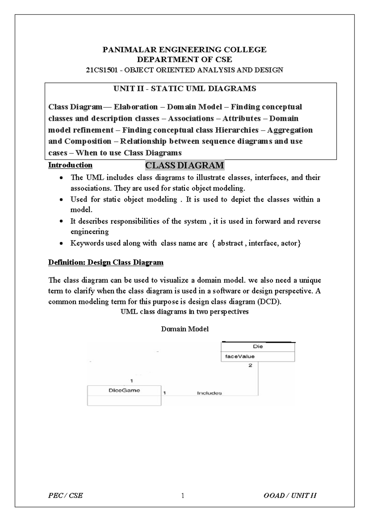 Unit 2 - This material contains the content of Object oriented analysis and design - UNIT II ...
