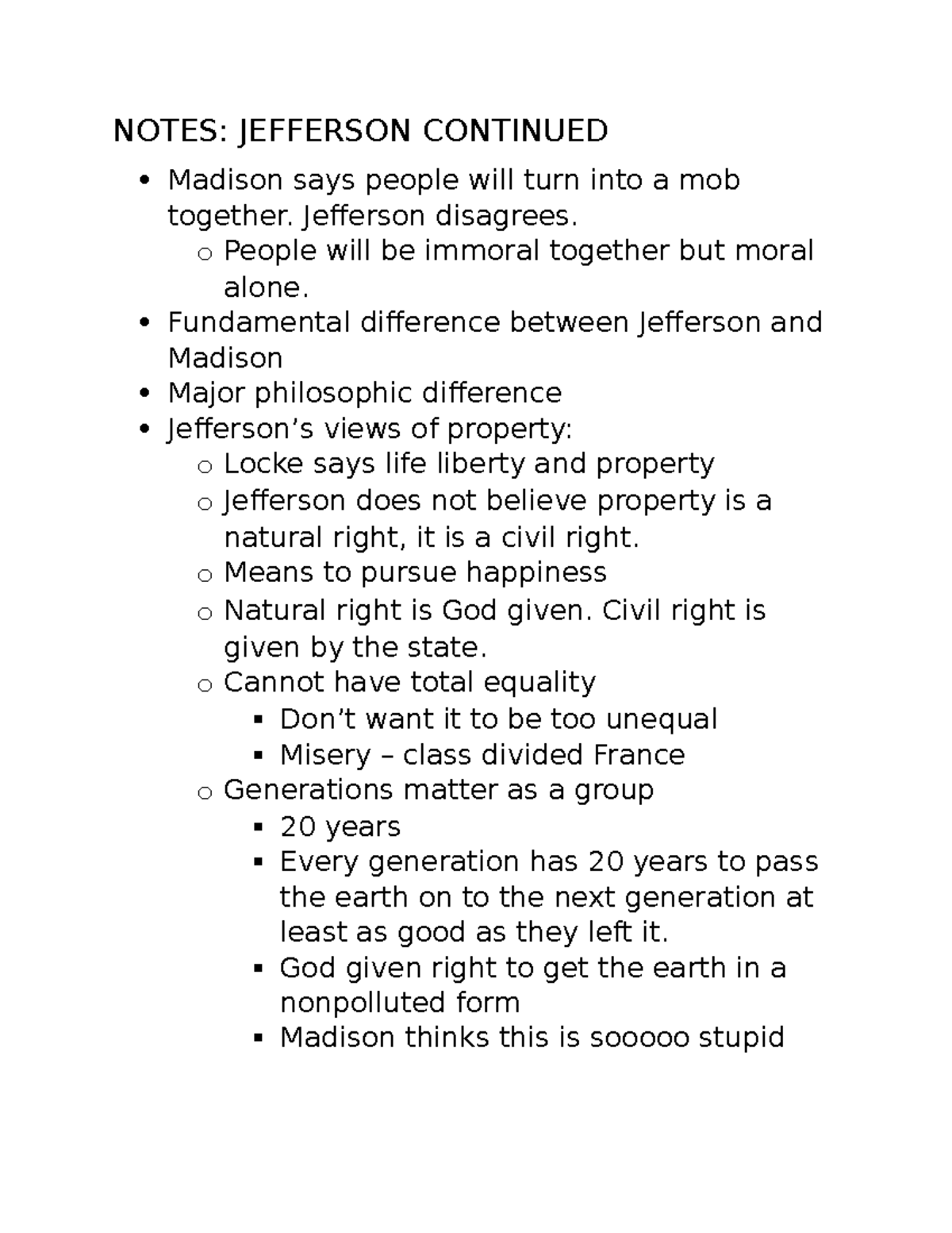 Notes February 26 (Jefferson cont) - NOTES: JEFFERSON CONTINUED Madison ...