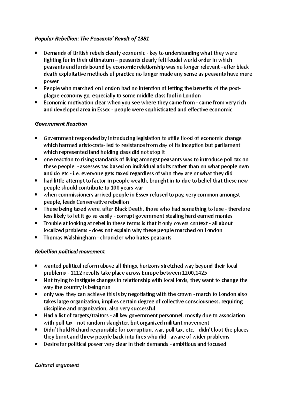 Lecture notes, lectures 'Popular Rebellion, The Black Death, Law and ...