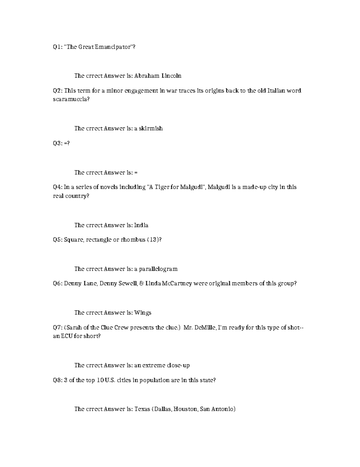 2 Answer Key for IKGU - PPT - Q1: "The Great Emancipator"? The crrect ...