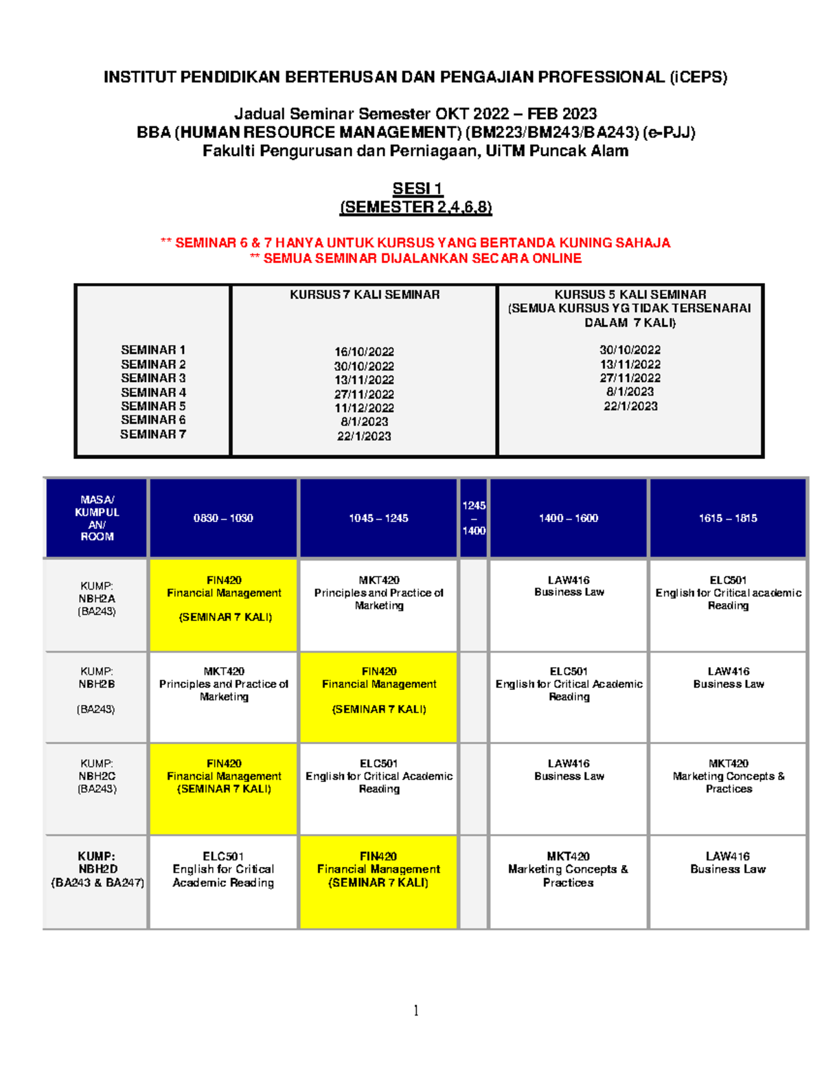 Jadual semester - INSTITUT PENDIDIKAN BERTERUSAN DAN PENGAJIAN PROFESSIONAL (iCEPS) Jadual ...