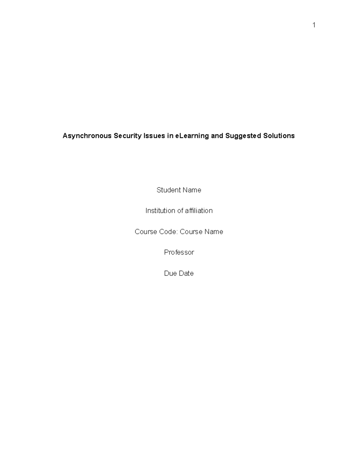 Asynchronous Security Issues in e Learning and Suggested Solutions ...