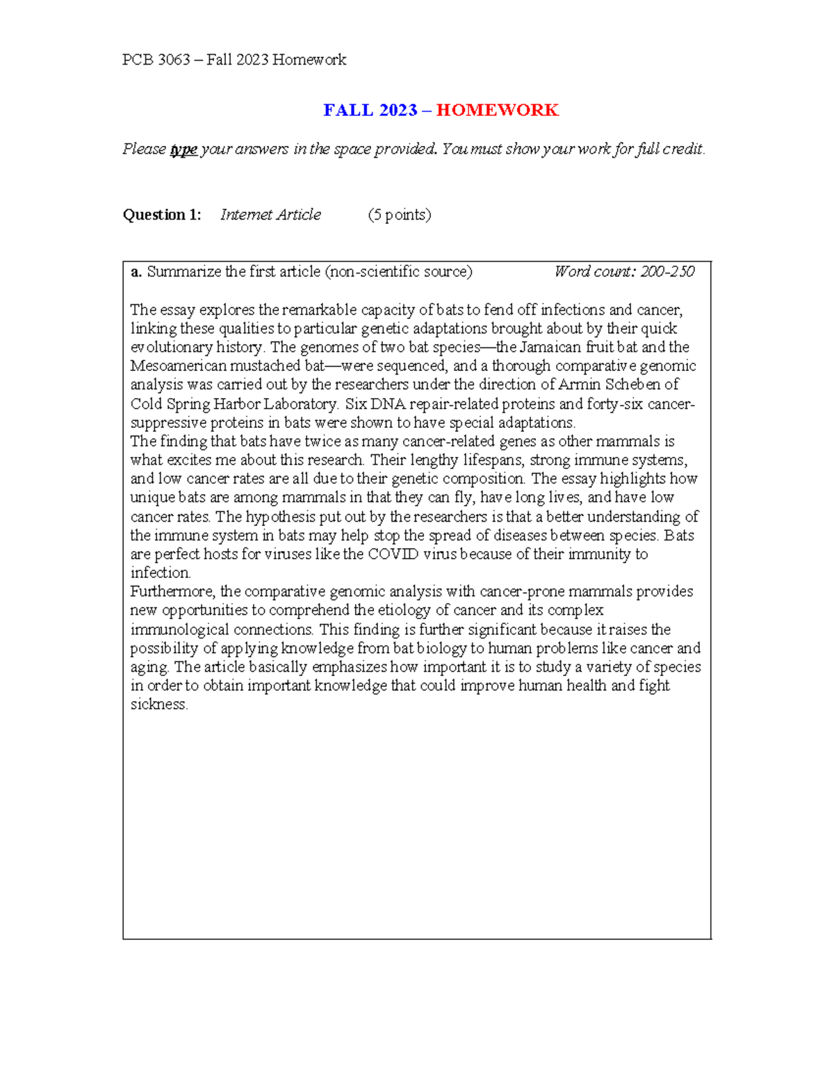 FALL2023 Homework Worksheet - FALL 2023 – HOMEWORK Please type your answers in the space ...