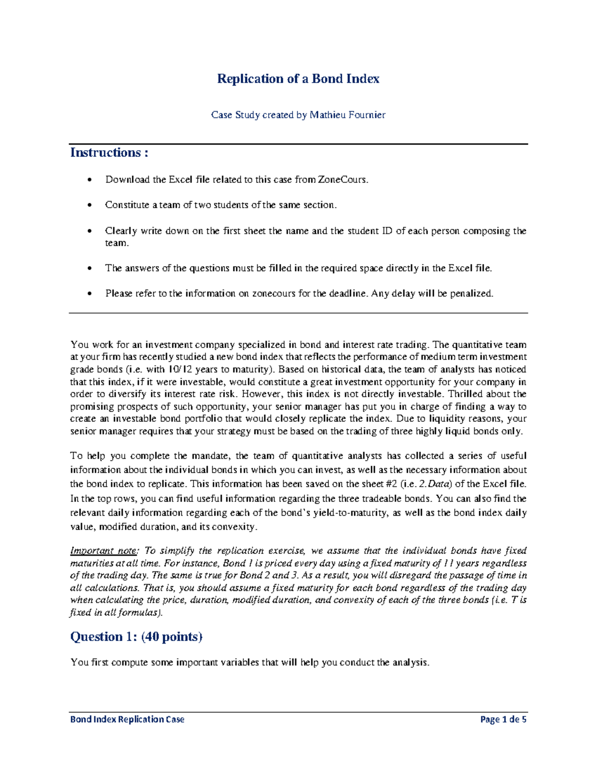 Bond Index replication - Replication of a Bond Index Case Study created by Mathieu Fournier ...