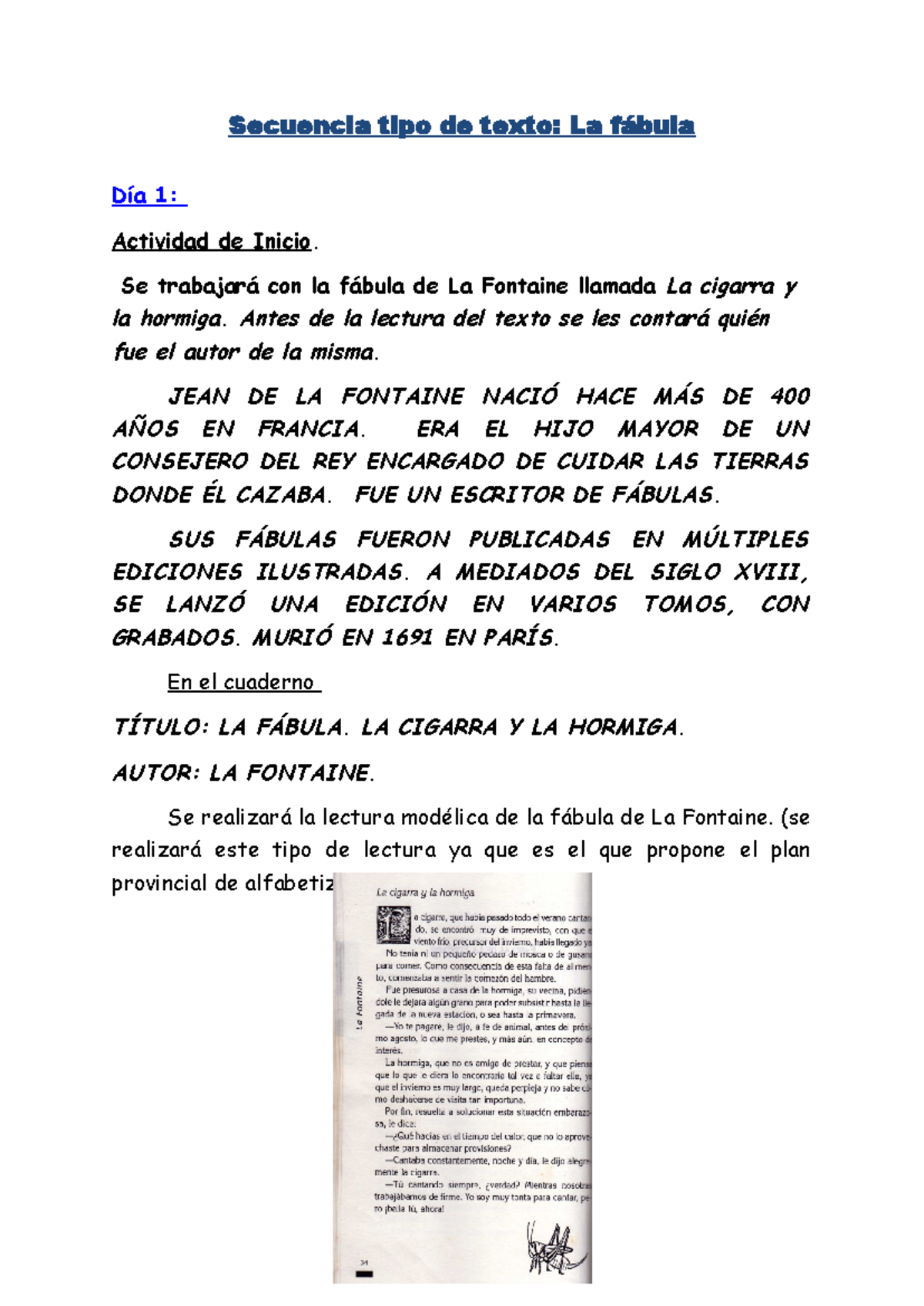 Secuencia DE LA Fábulala Cigarra Y LA Hormiga - Secuencia tipo de texto ...