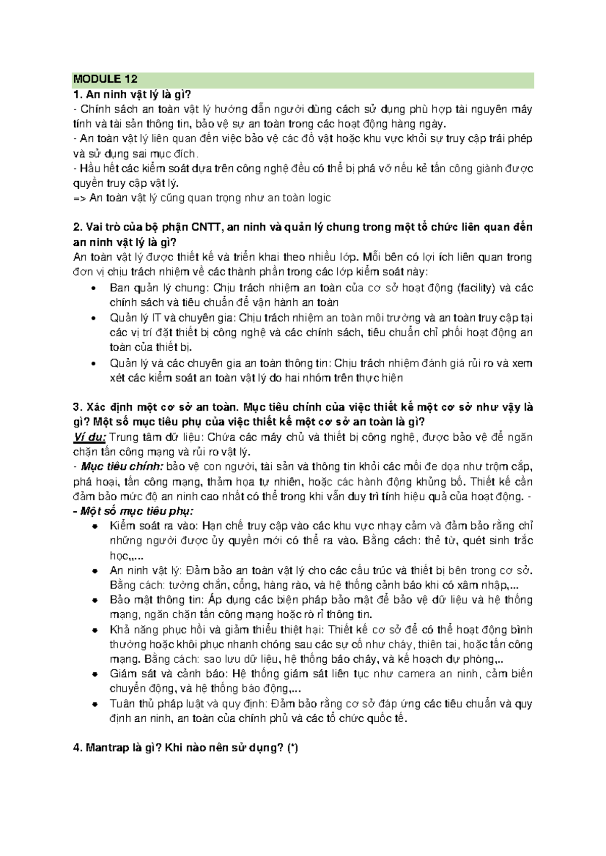 BT Module 12 - ATTT - MODULE 12 An ninh vật lý là gì? Chính sách an toàn vật lý hướng dẫn người ...