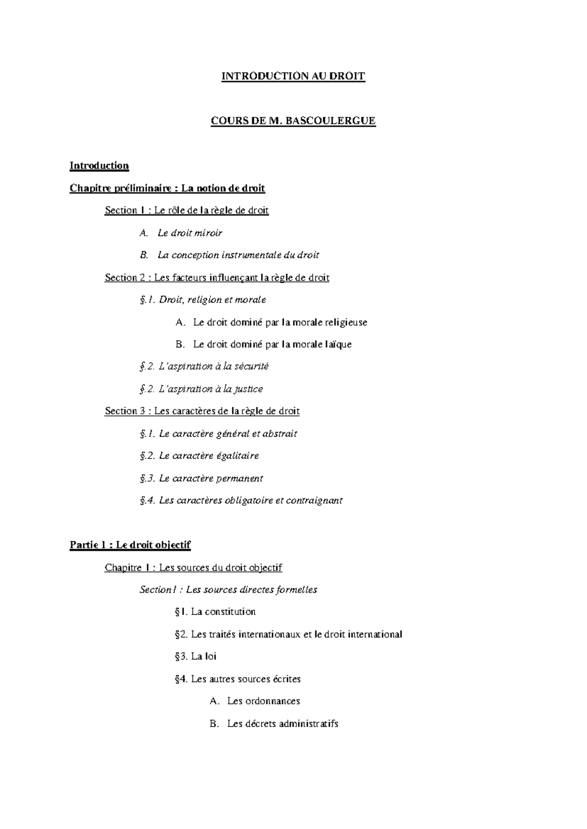 Plan du cours dintroduction au droit 2018-2019 - Warning: TT: undefined function: 32 ...