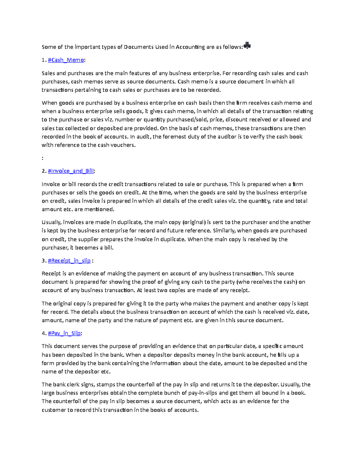 Accounting reviews - Some of the important types of Documents Used in ...