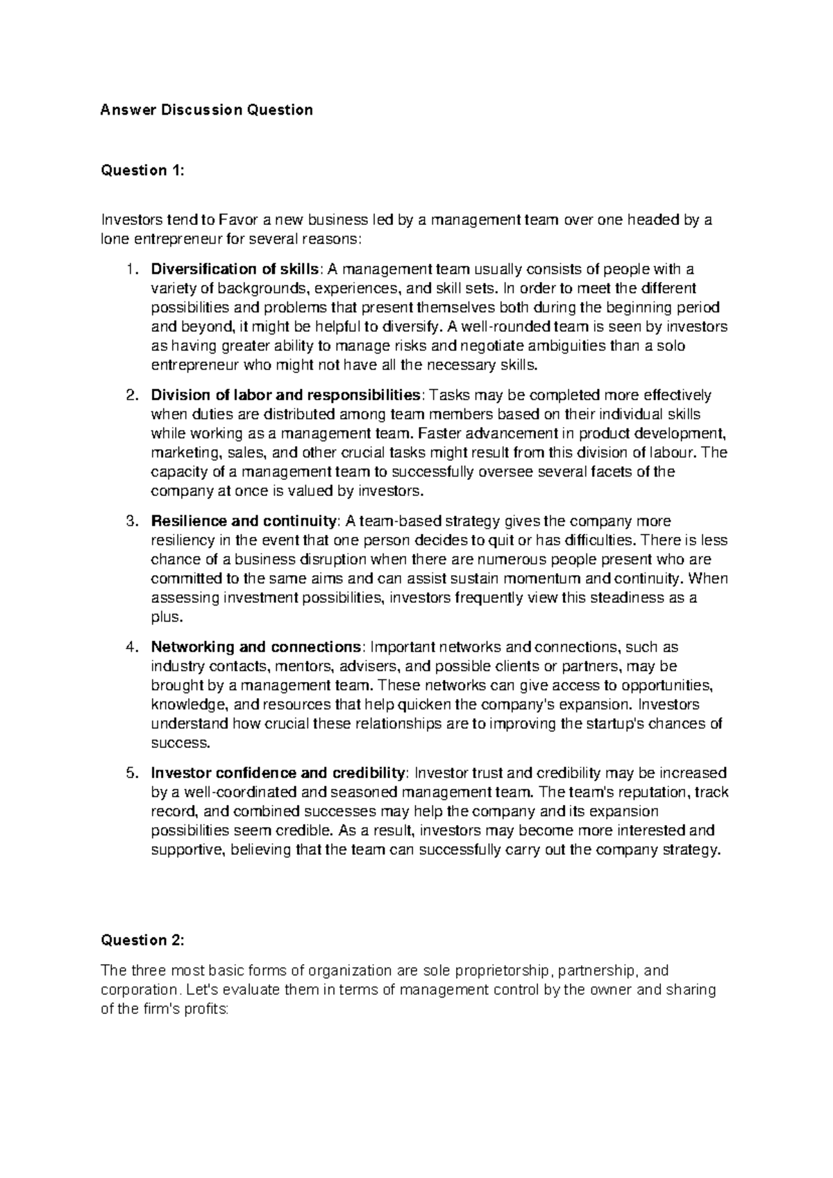 Answer Case Study The Organization of The Business and Discussion ...