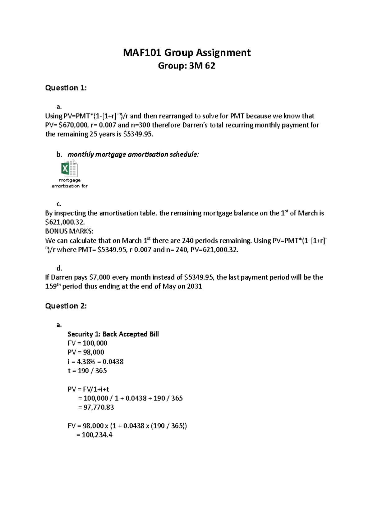 MAF101 Group Assignment - MAF101 Group Assignment Group: 3M 62 Question ...