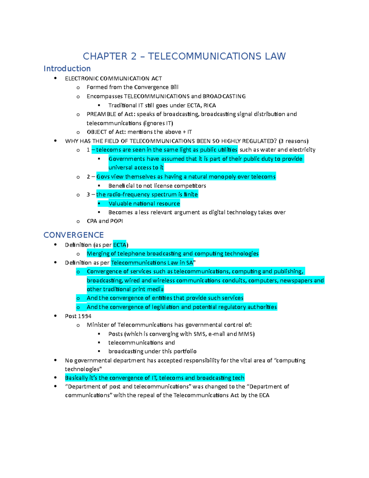 Chapter 2 - Summary of the lecture on telecommunications law - CHAPTER ...