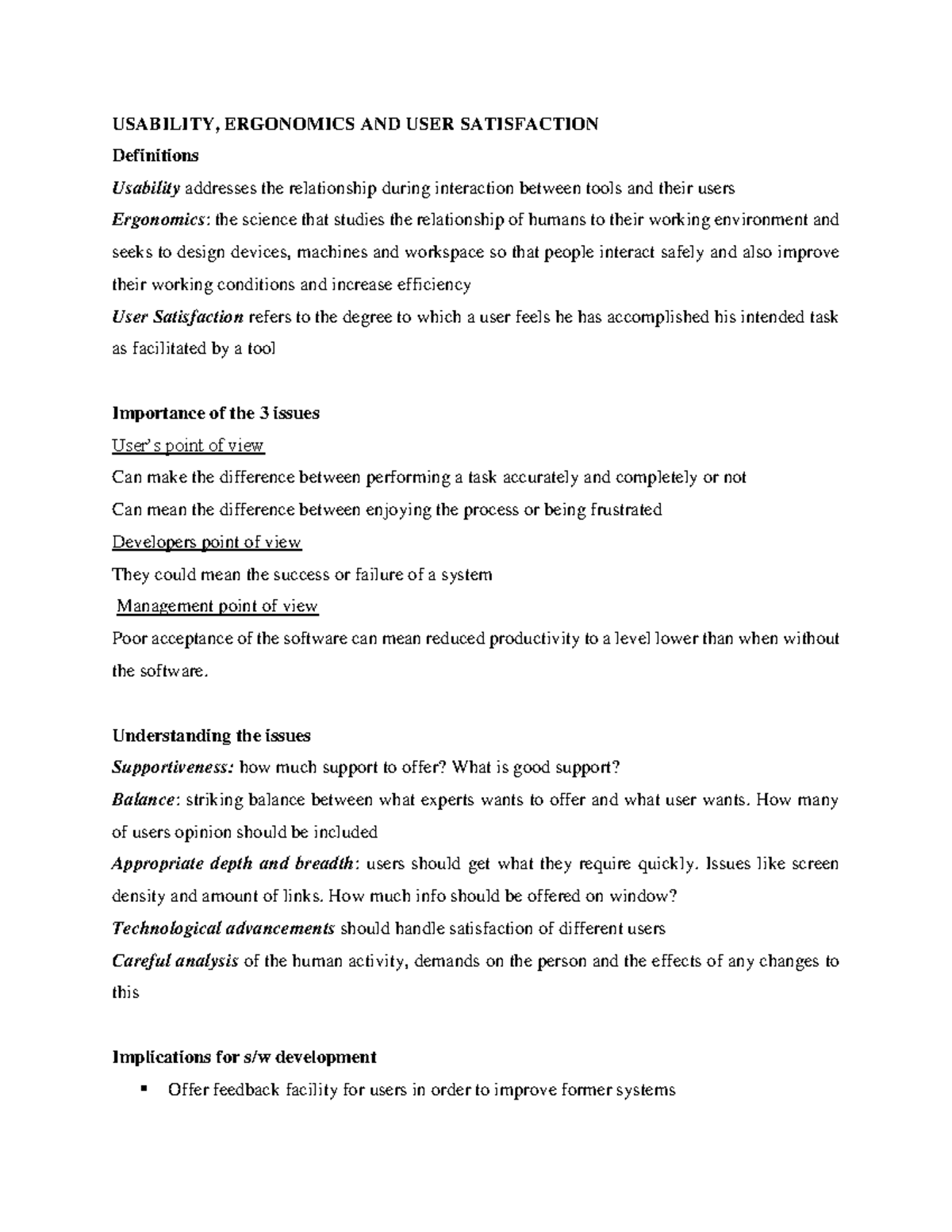 Lesson 11-1 Usability, Egornomics and User satisfaction - USABILITY ...