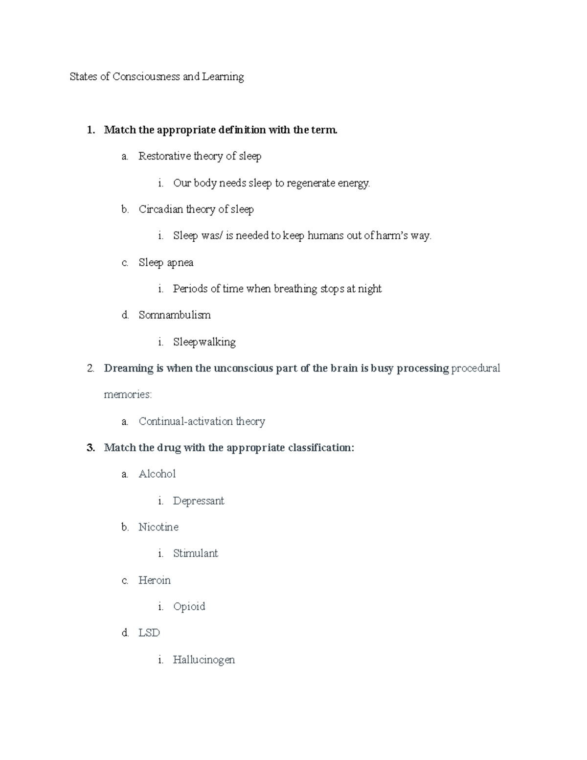 PSY 101 Quiz States of Consciousness and Learning - States of ...