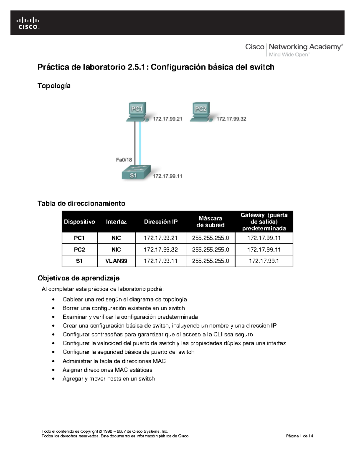 Lab Cisco CCNA Switch - uju - Todo el contenido es Copyright © 1992 ...