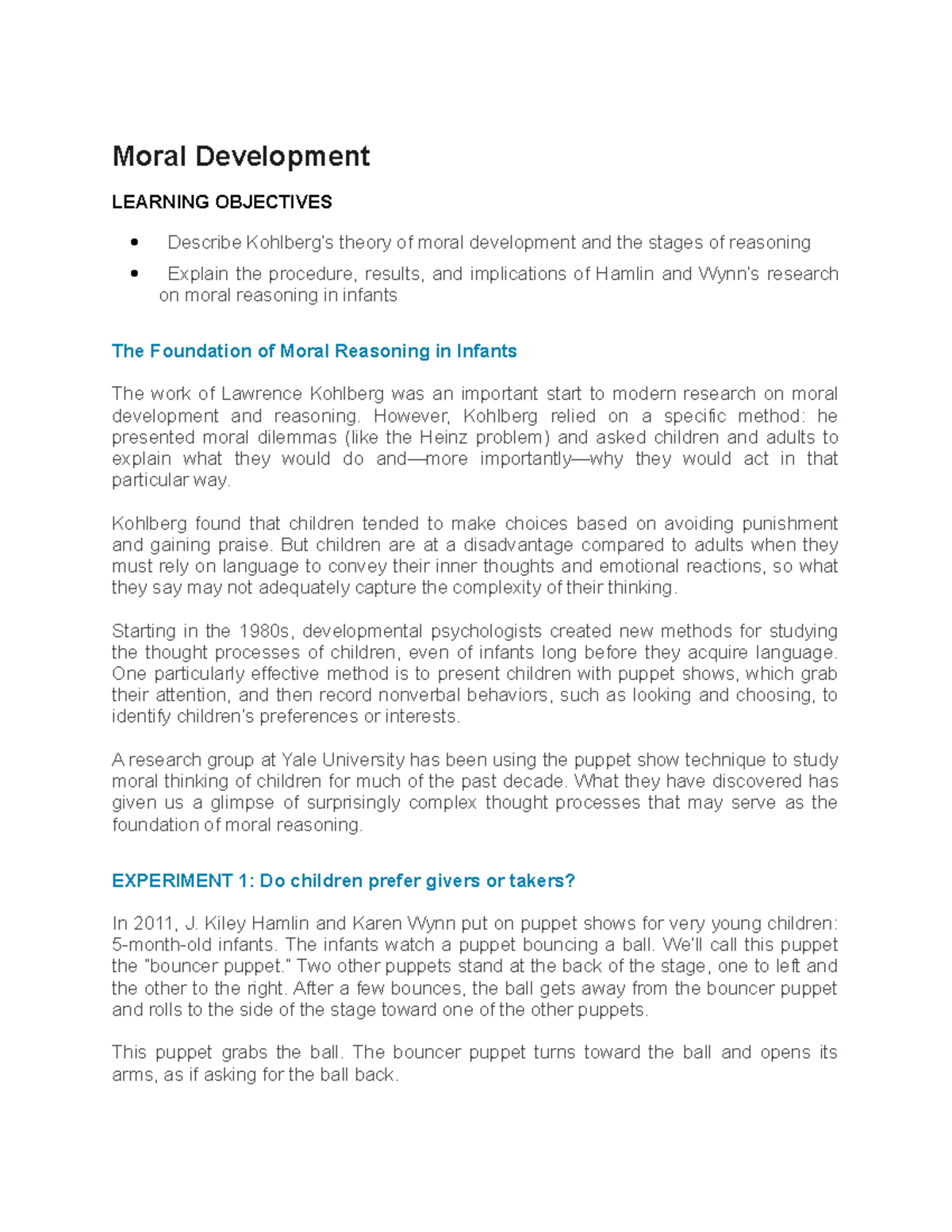 Moral Development - Moral Development LEARNING OBJECTIVES Describe ...