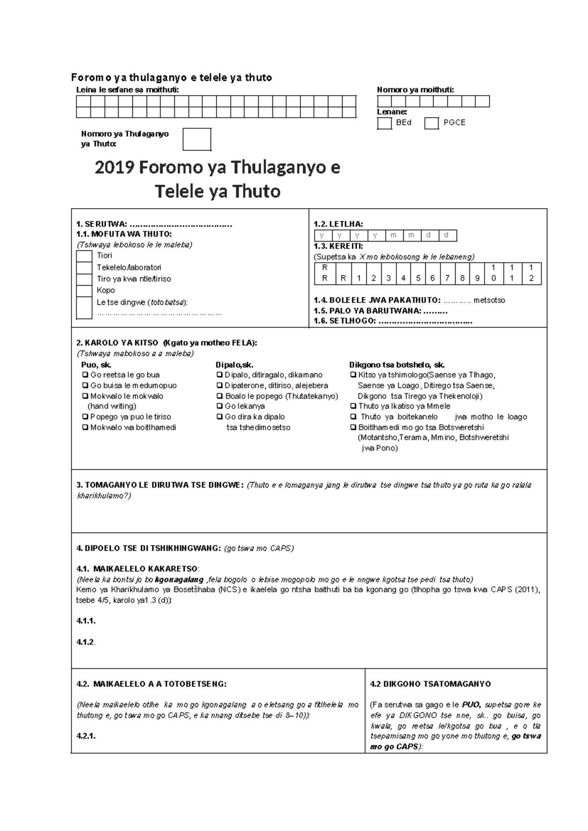 2019 TUKS Long Lesson planning form Setswana - Foromo ya thulaganyo e ...
