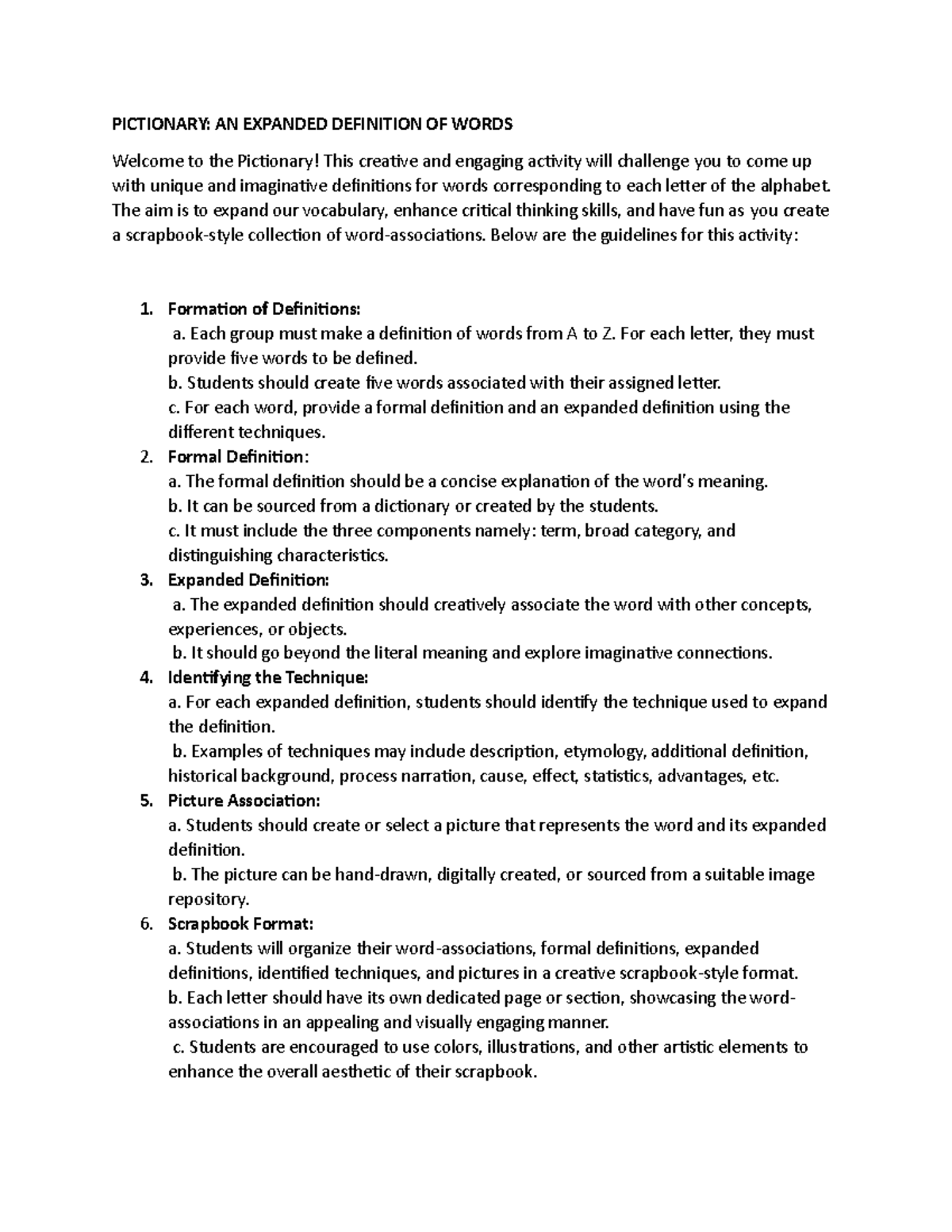 Pictionary - Powerpoint - PICTIONARY: AN EXPANDED DEFINITION OF WORDS ...