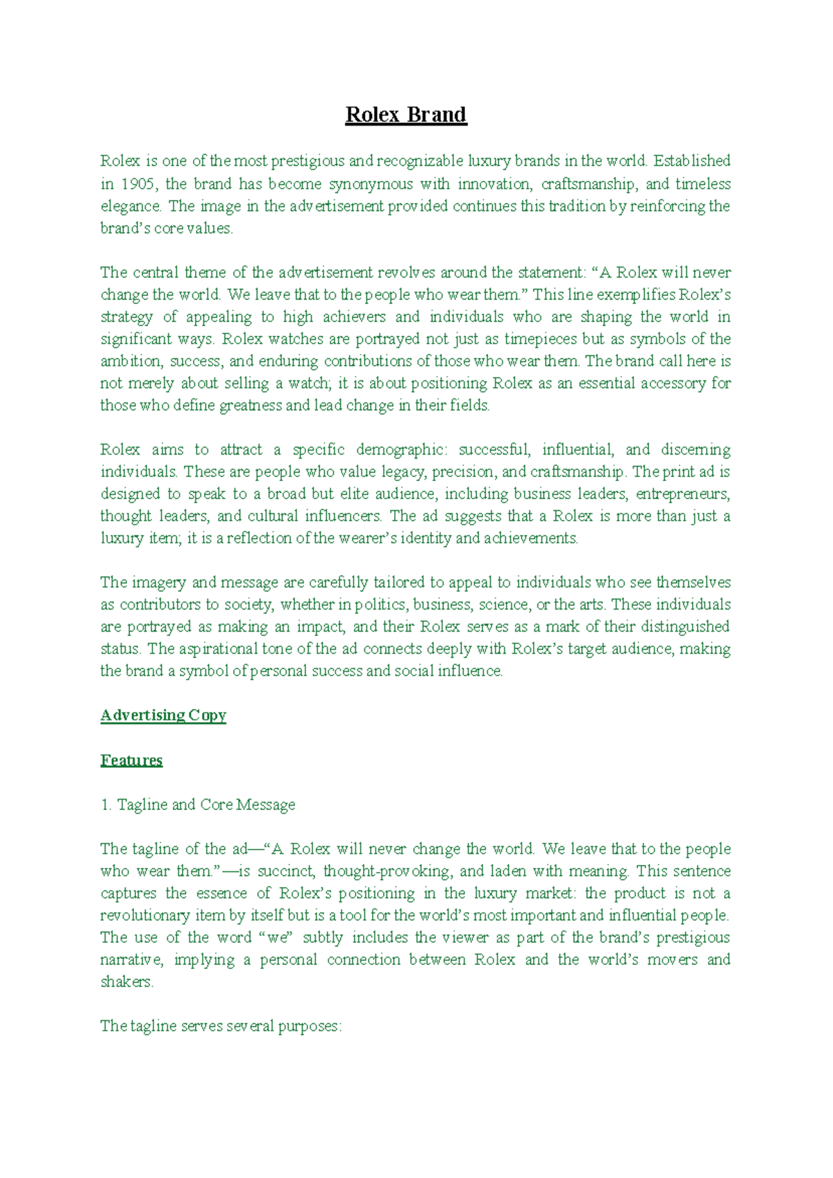 GE. Commerce assignment - Google Docs - Rolex Brand Rolex is one of the ...