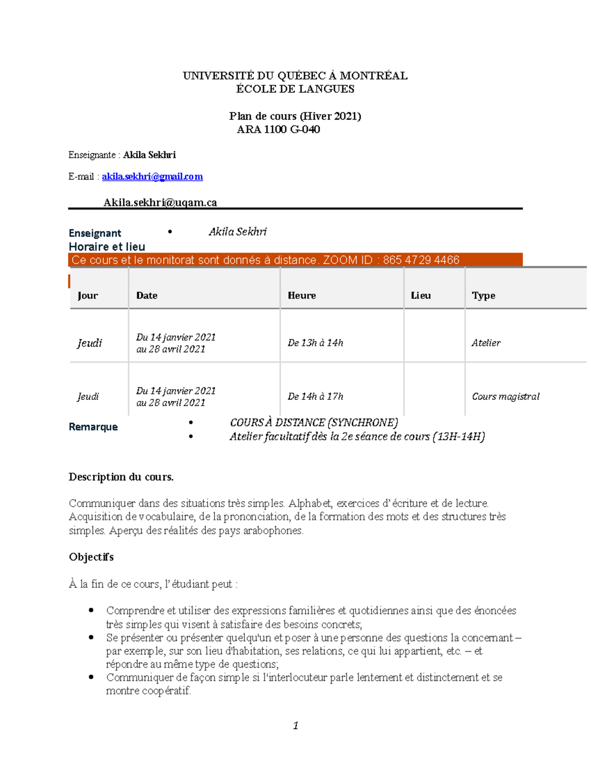 ARA1100 plan de cours-G040-2021 - UNIVERSITÉ DU QUÉBEC À MONTRÉAL ÉCOLE ...