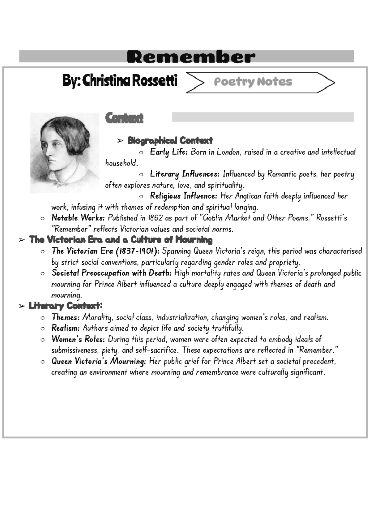 'Remember' by Christina Rossetti - Remember By: Christina Rossetti ...