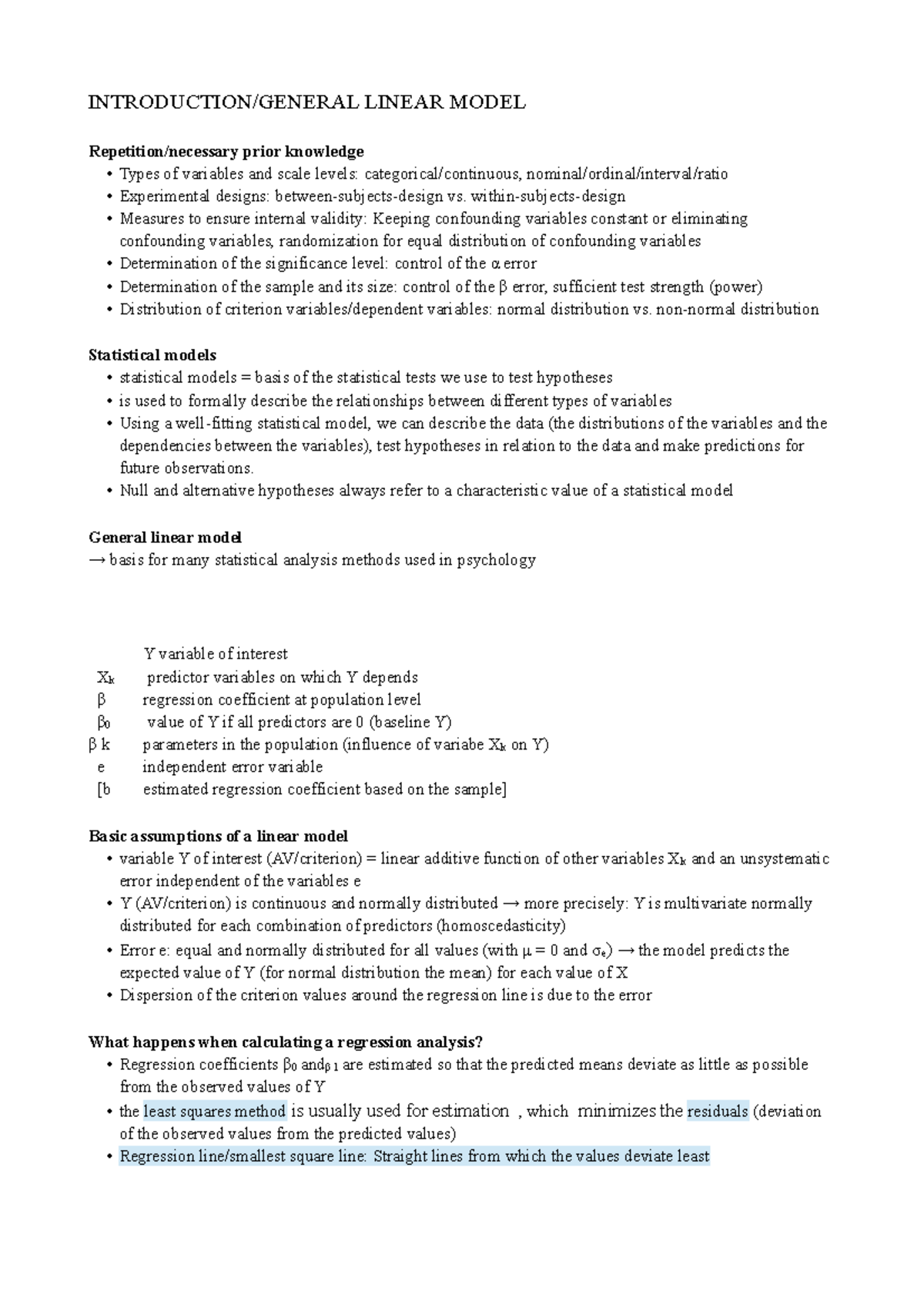 Statistics summary 14: General linear model - INTRODUCTION/GENERAL ...