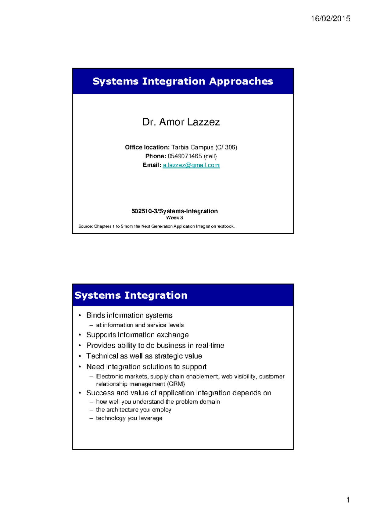 Chapter 2-Systems Integration Approaches - Systems Integration ...