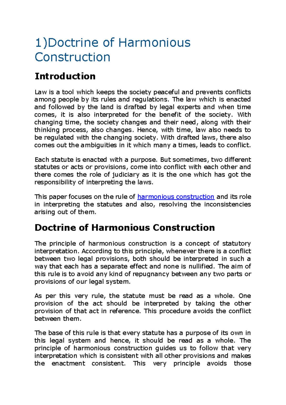 Ins - ans - 1)Doctrine of Harmonious Construction Introduction Law is a ...