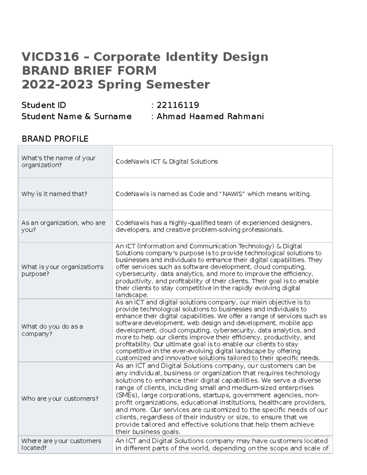 Design Brief Template - you can use it anywhere - VICD316 – Corporate ...