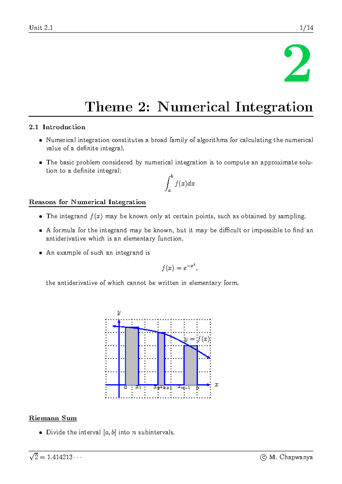 WTW263 theme 2 - 2 Theme 2: Numerical Integration 2 Introduction " Numerical integration - Studocu