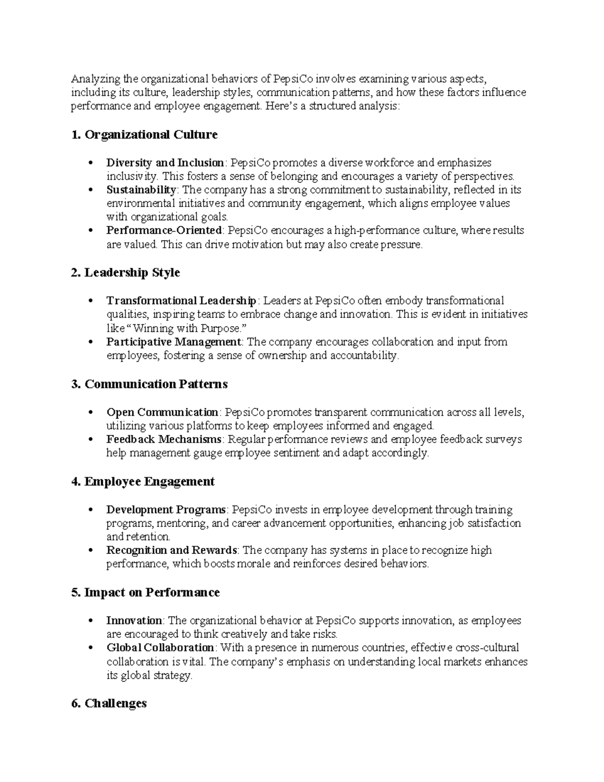 Pepsico - Analyzing the organizational behaviors of PepsiCo involves ...