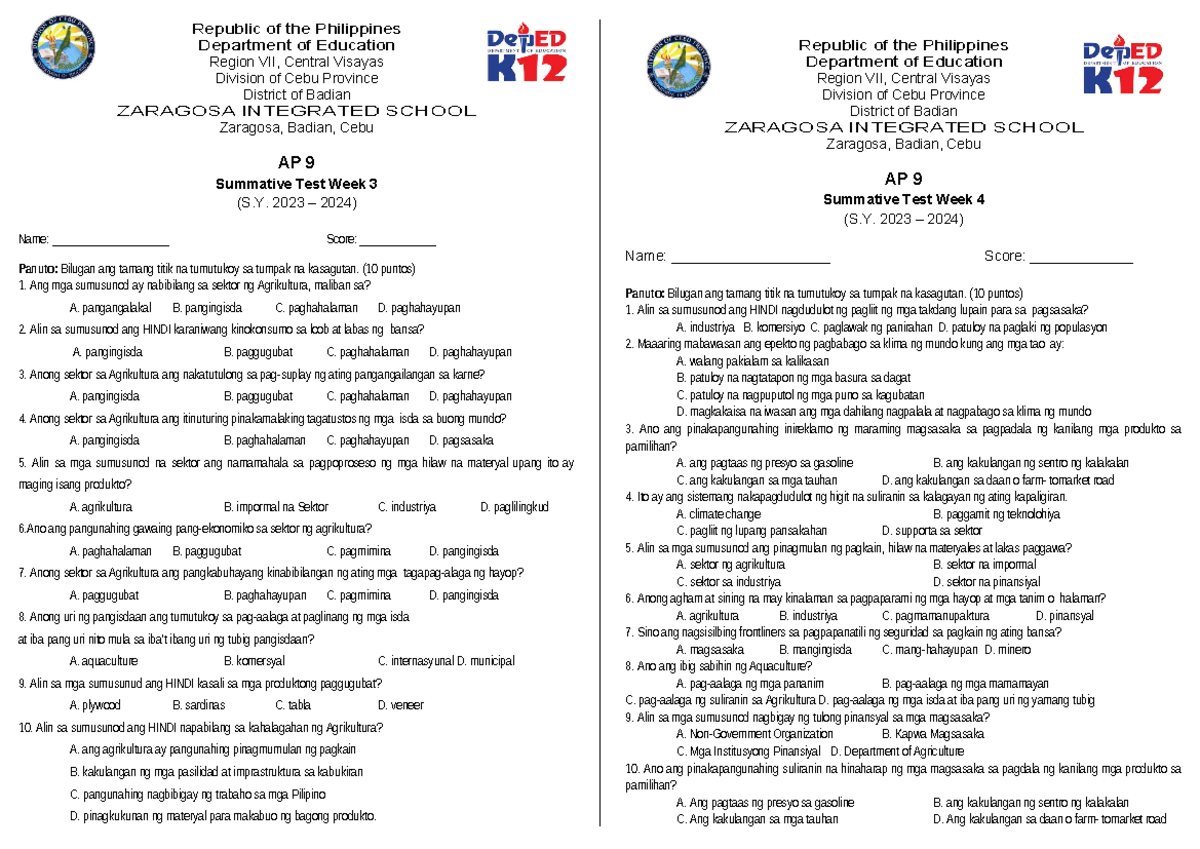 AP 9 Week 3 and 4 - notes - Republic of the Philippines Department of ...