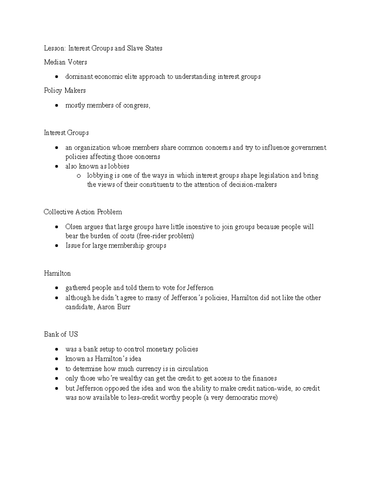 Interest Groups, Slave States, and Hamilton's US Bank - Lesson ...