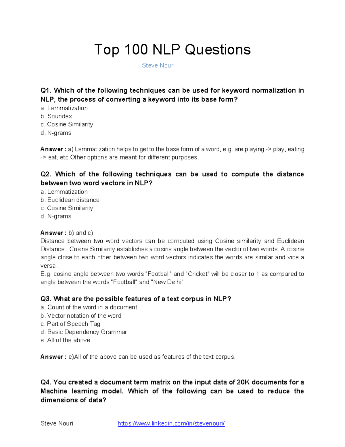 Natural language pract questions - Top 100 NLP Questions Steve Nouri Q1 ...