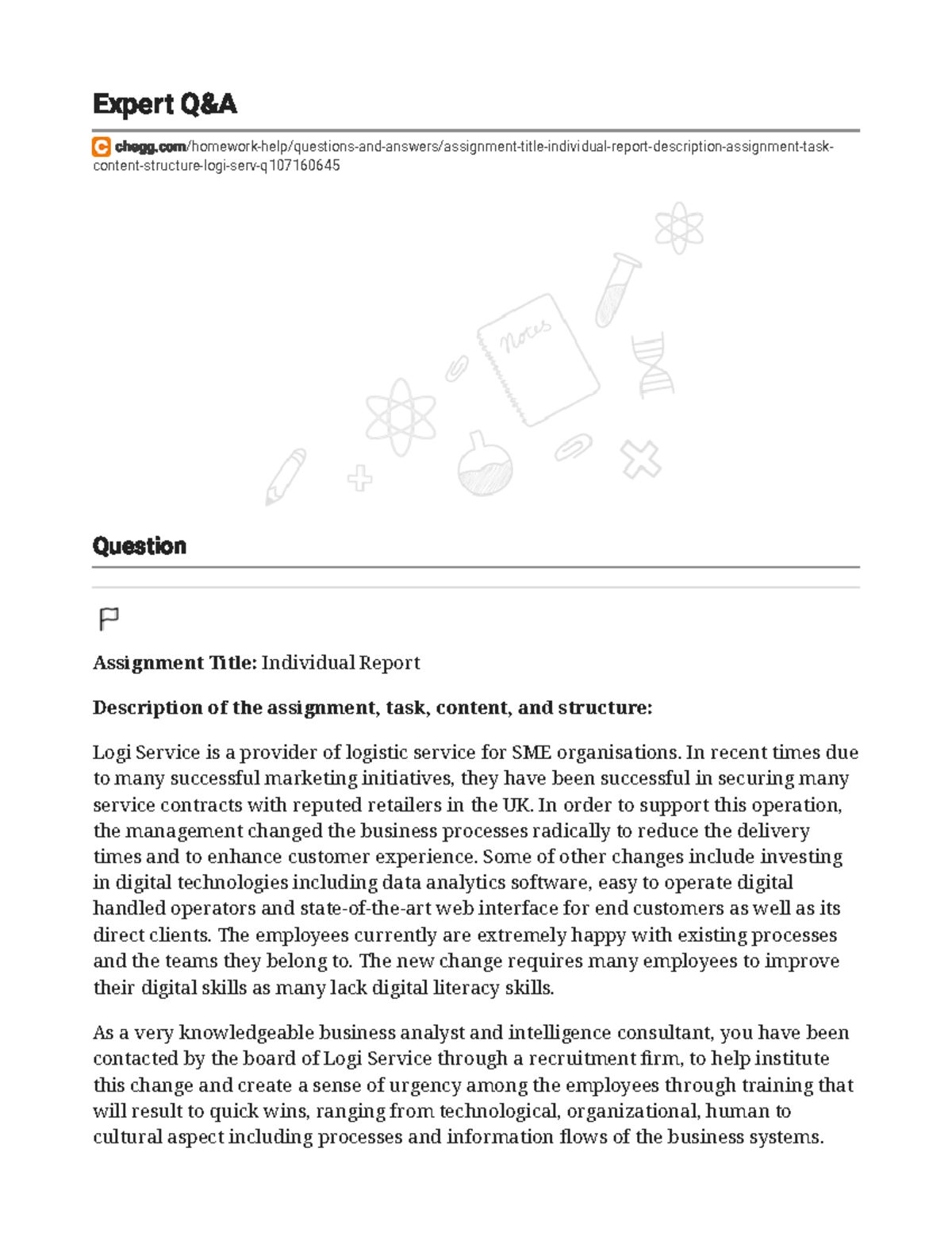 Assignment Title Individual Report Descri... Chegg.com - Exper t Q&A ...