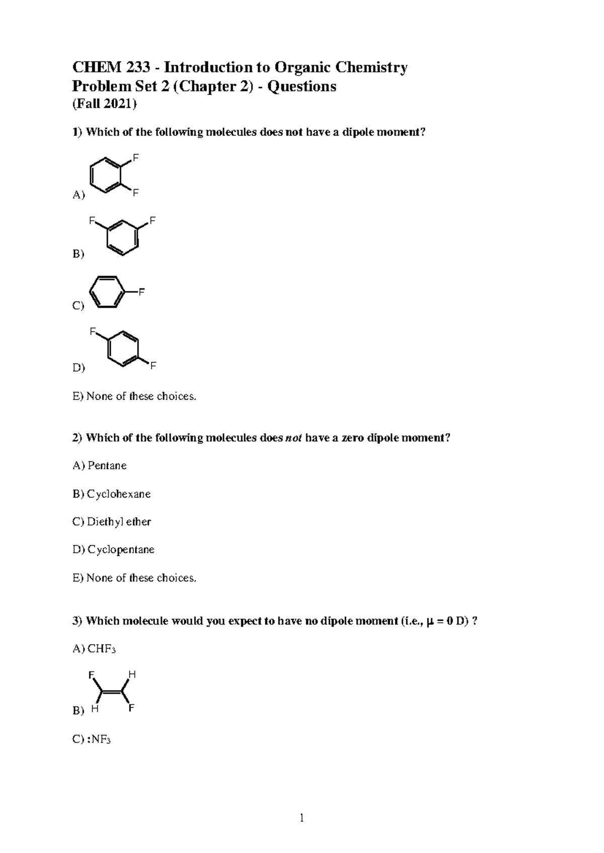 Problem Set 2 CHEM233 F2021 Questions - CHEM 233 - Introduction to ...