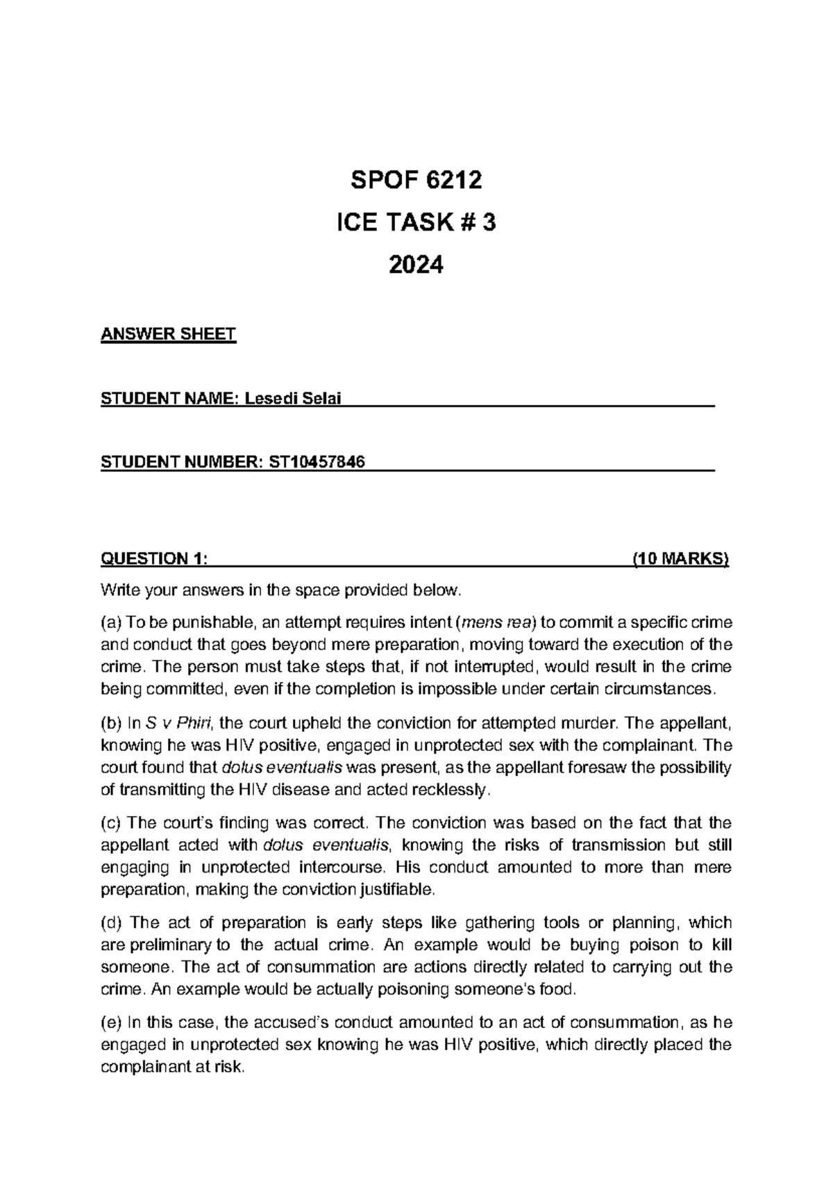 ICE TASK 3 - 2024 - SPOF6212 related content semester two. - SPOF 6212 ...