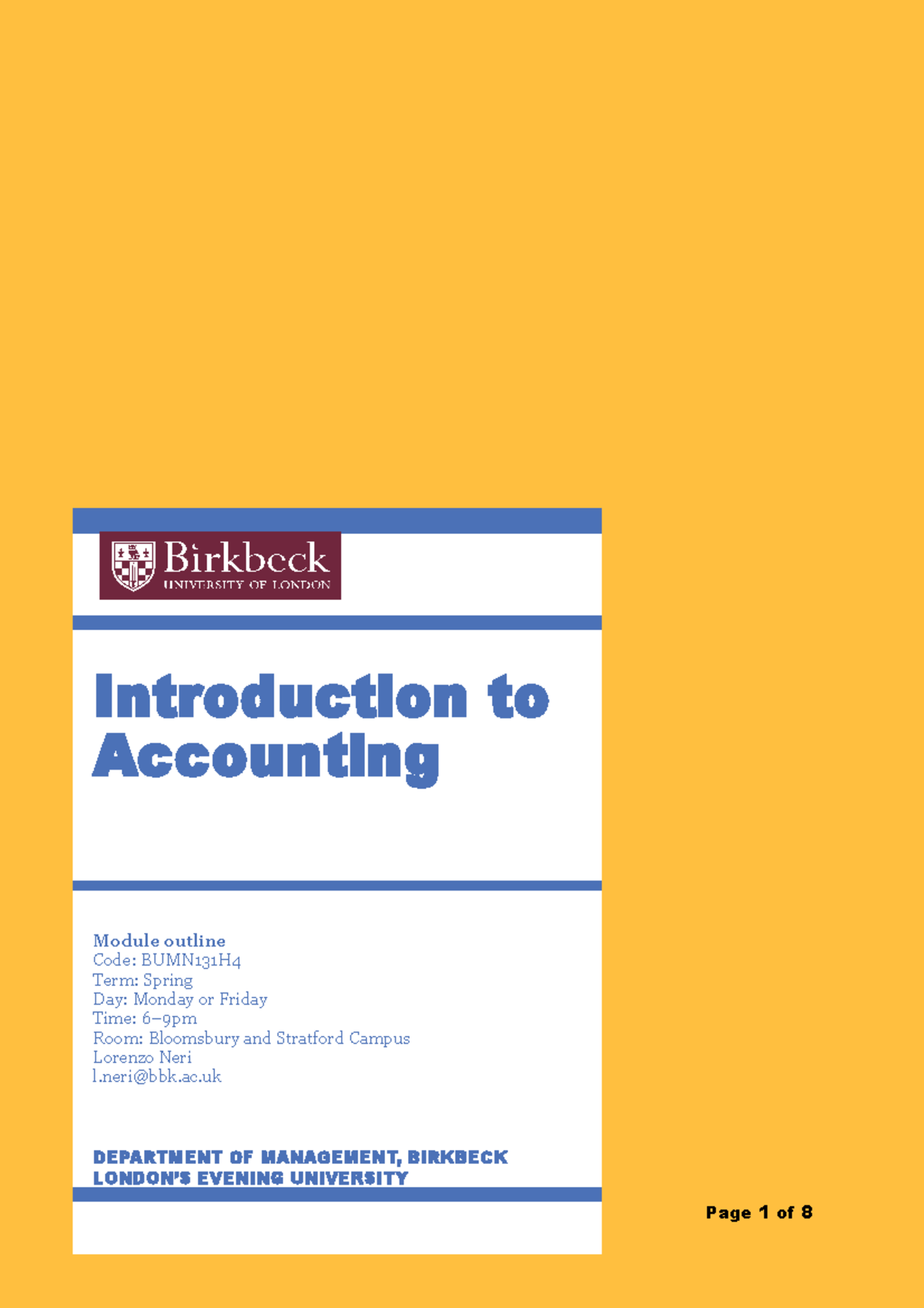 Module outline intro accounting - Introduction to Accounting Module ...
