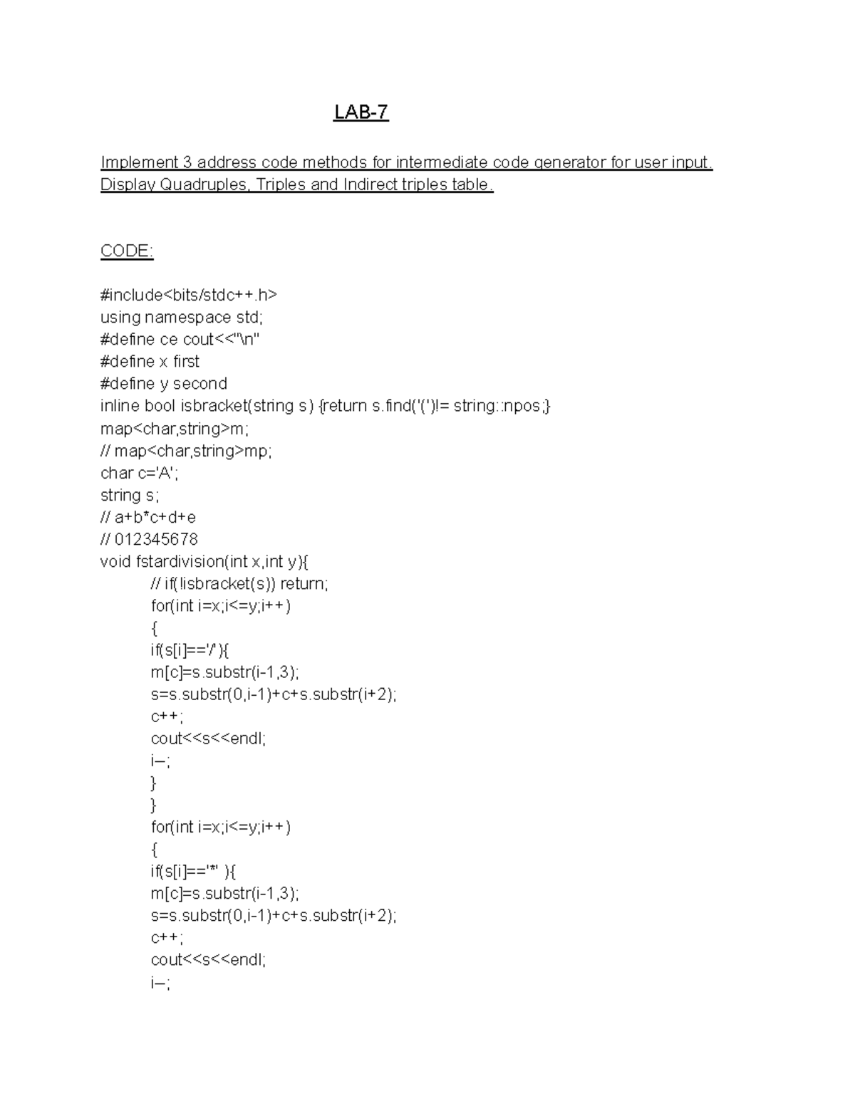 lallllaaaaaaaaaaaaaa - LAB- Implement 3 address code methods for ...